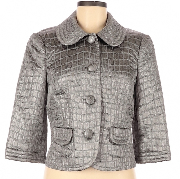 Trina Turk | Jackets & Coats | Trina Turk Silver Metallic Cropped ...